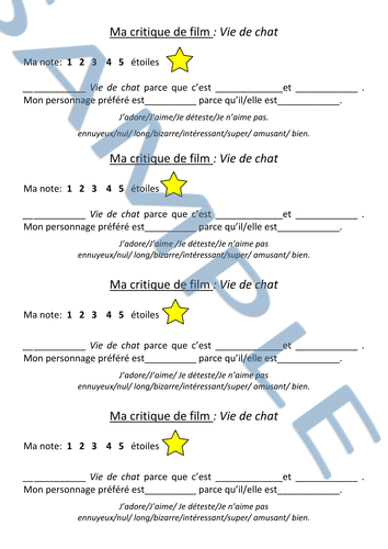 Une vie de chat (A cat in Paris) - film activities (before/during/after ...