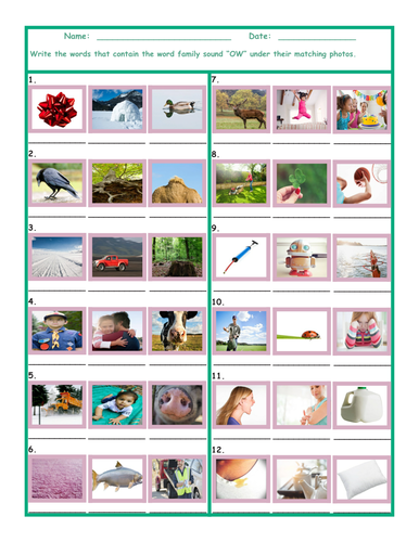 Word Family Sound OW Worksheet | Teaching Resources