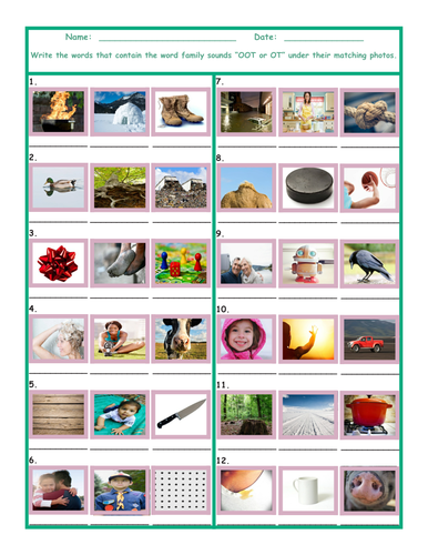 Word Family Sounds OOT-OT Worksheet | Teaching Resources