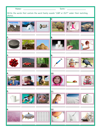 Word Family Sounds UMP-OUT Worksheet | Teaching Resources