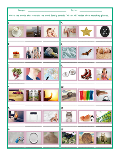 Word Family Sounds AP-AR Worksheet | Teaching Resources