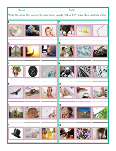 Word Family Sounds EEL-EEP Worksheet | Teaching Resources