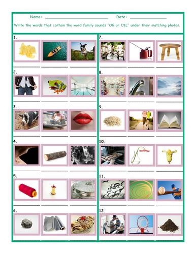 Word Family Sounds OG-OIL Worksheet | Teaching Resources