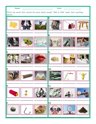 Word Family Sounds OKE-OOK Worksheet | Teaching Resources