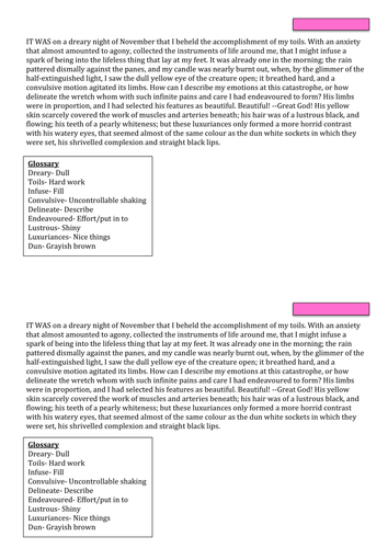 Frankenstein- Gothic Horror | Teaching Resources