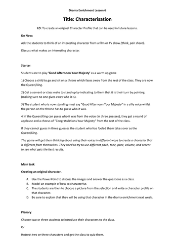 Characterisation - Creating a character | Teaching Resources