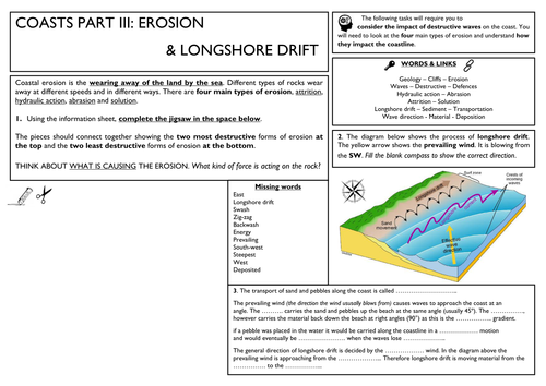Coastal Erosion and Longshore Drift A3 Workesheet with Cut-Outs ...