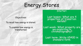 Energy Stores | Teaching Resources