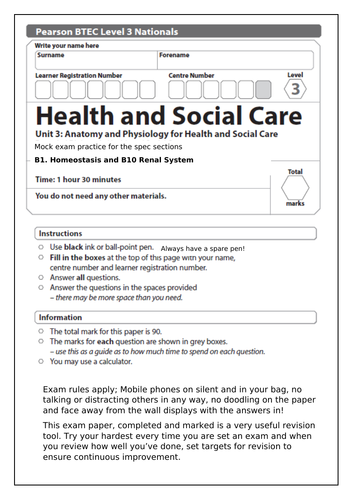 BTEC Health & Social Care Unit 3 Anatomy & Physiology B1 Homeostasis ...