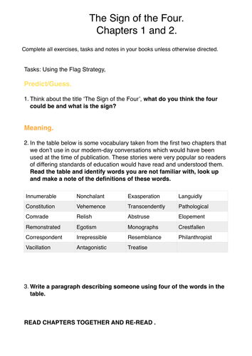 The Sign of the Four Chapter 1-2 workbook (GCSE 1-9) | Teaching Resources