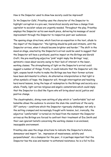 'An Inspector Calls' top level Grade 9 essay | Teaching Resources 'An Inspector Calls' top level Grade 9 essay | Teaching Resources