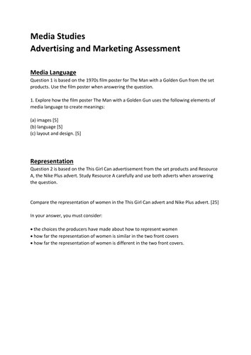 Edquas GCSE Media Studies 2019 - Advertising and Marketing (Component 1 ...