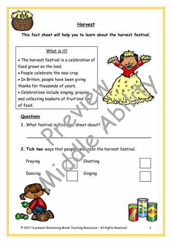 Harvest Festival comprehension Year 2 | Teaching Resources
