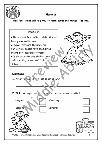 Harvest Festival comprehension Year 2 | Teaching Resources