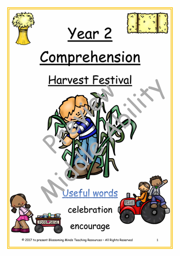 Harvest Festival comprehension Year 2 | Teaching Resources