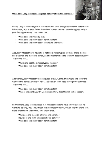 Lady Macbeth essay guide sheet | Teaching Resources