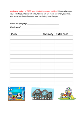 Super end of term summer holiday plan and budget activity! | Teaching ...