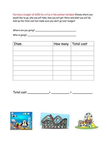 Super end of term summer holiday plan and budget activity! | Teaching ...