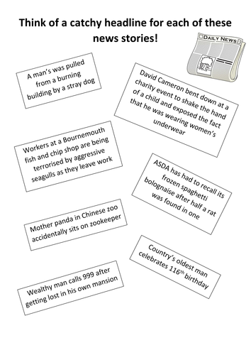 'Writing a Punny Headline' worksheets | Teaching Resources