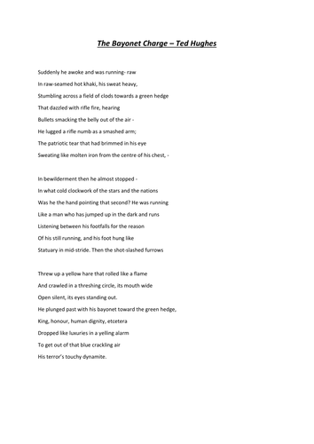 KS3 Bayonet Charge Ted Hughes | Teaching Resources