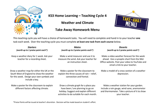 Weather and Climate Homework Tasks | Teaching Resources