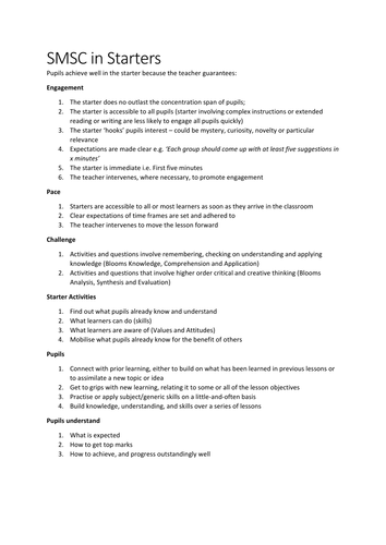 SMSC Auditing, exemplifying, promoting and preparing | Teaching Resources