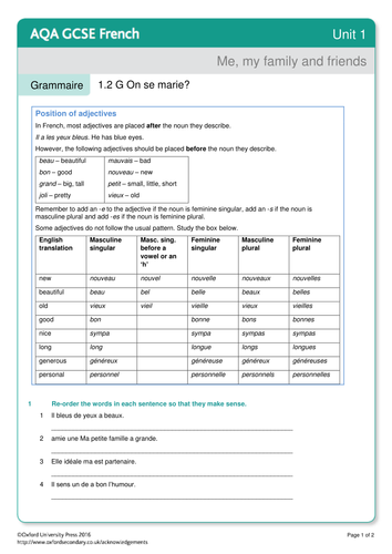 French GCSE - new spec AQA Marriage + Partnership | Teaching Resources