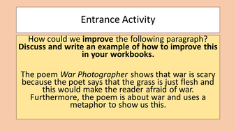 Comparison Poetry GCSE - War Photographer and Bayonet Charge | Teaching ...