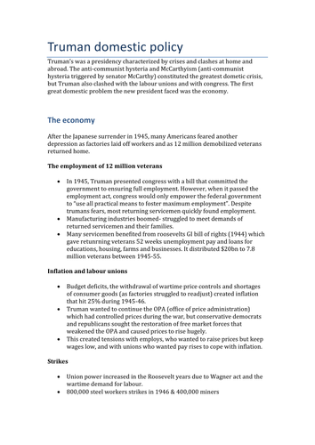 Truman's domestic policy | Teaching Resources