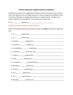 present subjunctive original sentence completion worksheet by sairama ...