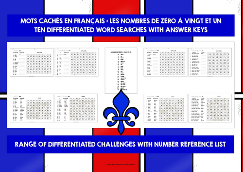 FRENCH NUMBERS 0-21 WORD SEARCHES | Teaching Resources