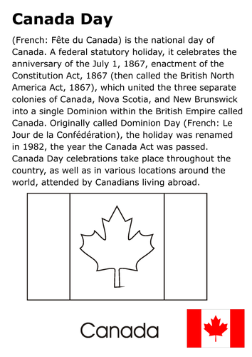 Canada Day Handout | Teaching Resources