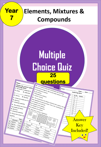 Multiple Choice Quiz on Elements, Compounds and Mixtures | Teaching ...