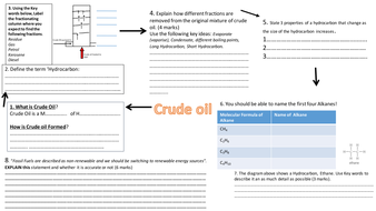 Revision worksheet / mat for Crude oil / fractional distillation ...