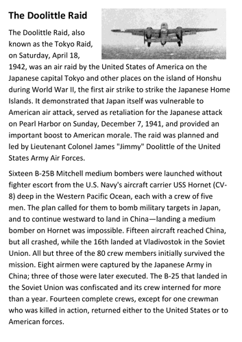 The Doolittle Raid Handout | Teaching Resources