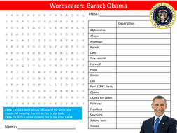 US President Barack Obama Wordsearch & Factsheet Handout The USA United ...