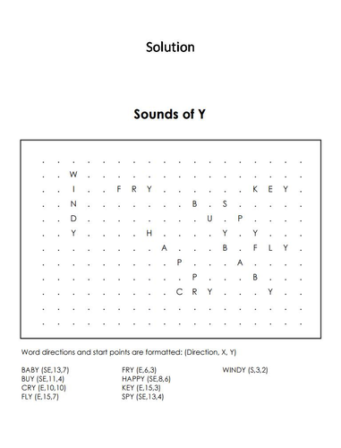 Sounds of Y Word Search | Teaching Resources