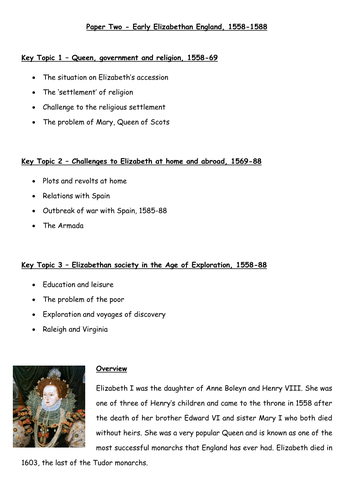 KS4 - Edexcel - Early Elizabethan England - Organisation and Narrative ...