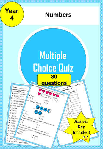 Multiple Choice Quiz on Numbers (Yr 4) | Teaching Resources