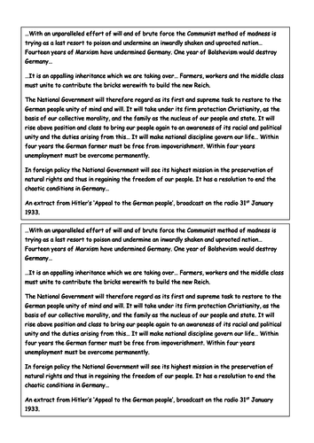 OCR History B from 2016. Life in Nazi Germany lesson 1. Ideology and ...