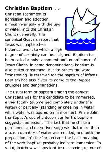 Christian Baptism Handout | Teaching Resources