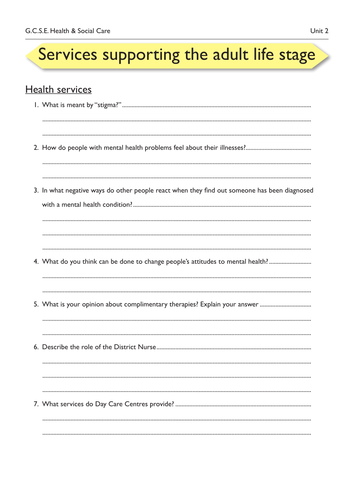 Health and Social Care - care needs of adult life stage | Teaching ...