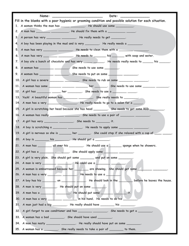 Personal Hygiene-Grooming Black-White Worksheet | Teaching Resources