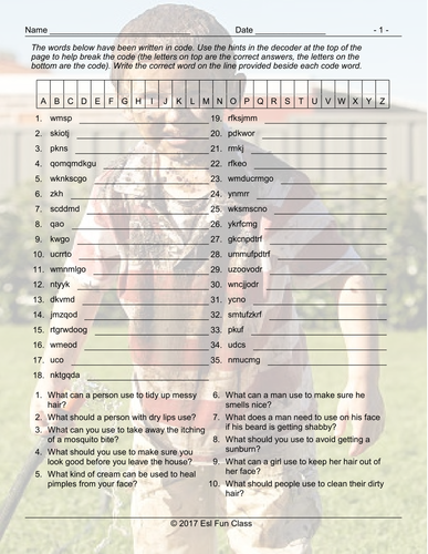 Personal Hygiene-Grooming Decoding Worksheet | Teaching Resources