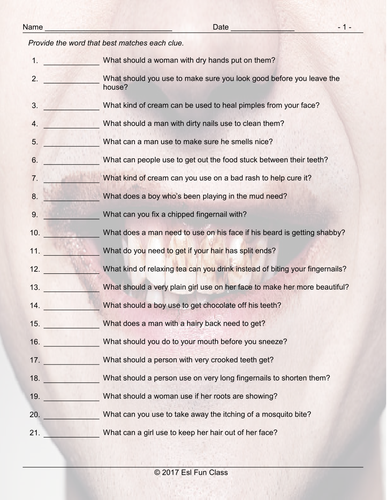 Personal Hygiene-Grooming Matching Worksheet | Teaching Resources