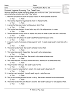 Personal Hygiene-Grooming True False Exam | Teaching Resources