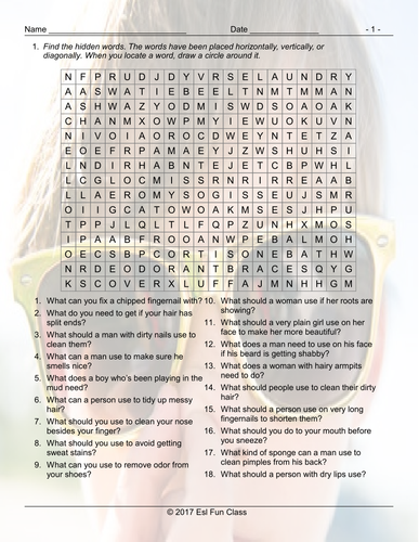 Personal Hygiene-Grooming Word Search Worksheet | Teaching Resources