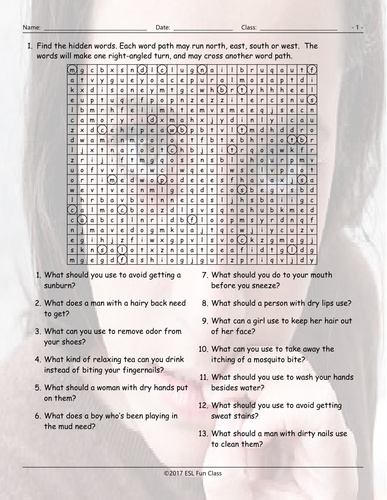 Personal Hygiene-Grooming Word Angles Worksheet | Teaching Resources