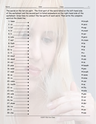 Personal Hygiene-Grooming Word Links Worksheet | Teaching Resources