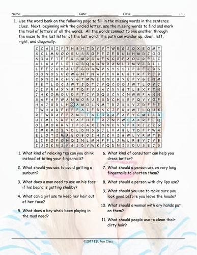 Personal Hygiene-Grooming Word Maze Worksheet | Teaching Resources
